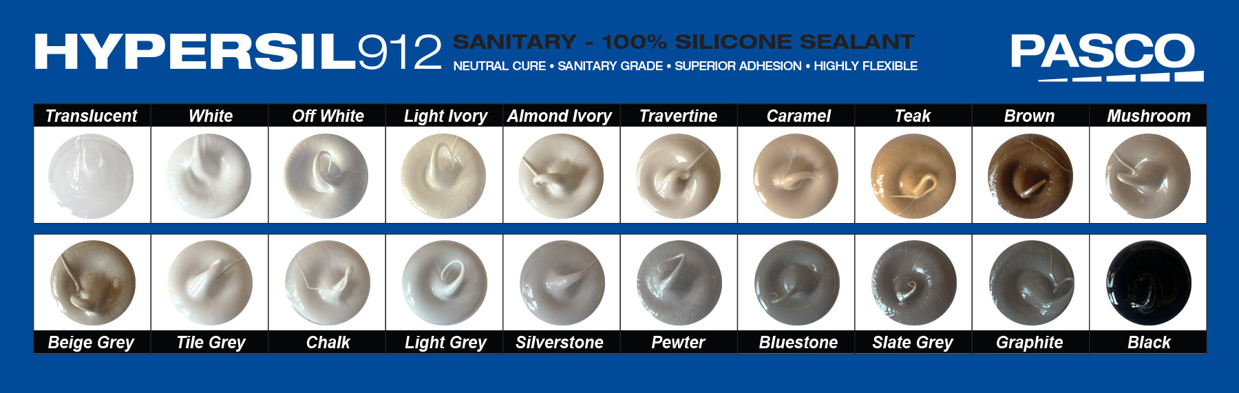 Hypersil 912 Sanitary Silicone Colour Chart – Pasco Construction Solutions
