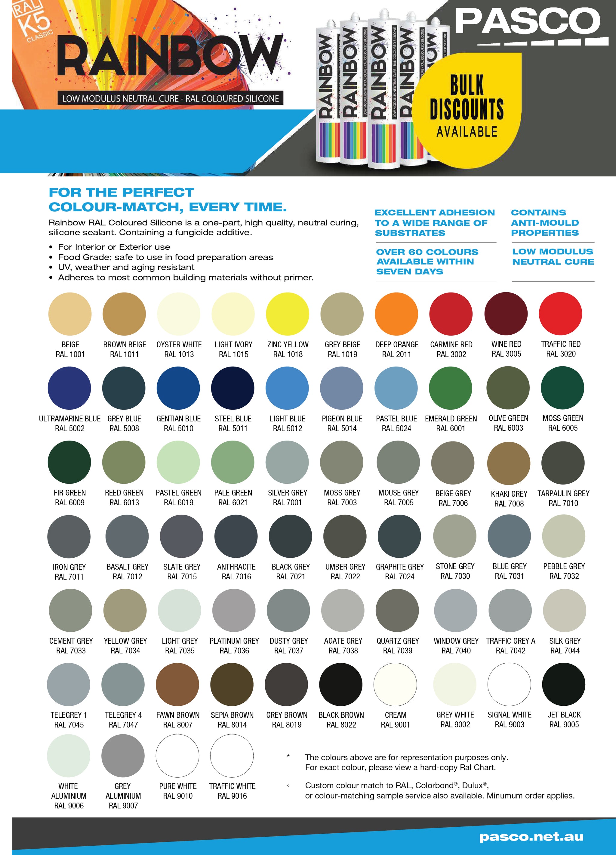 Rainbow Silicone Colour Chart – Pasco Construction Solutions